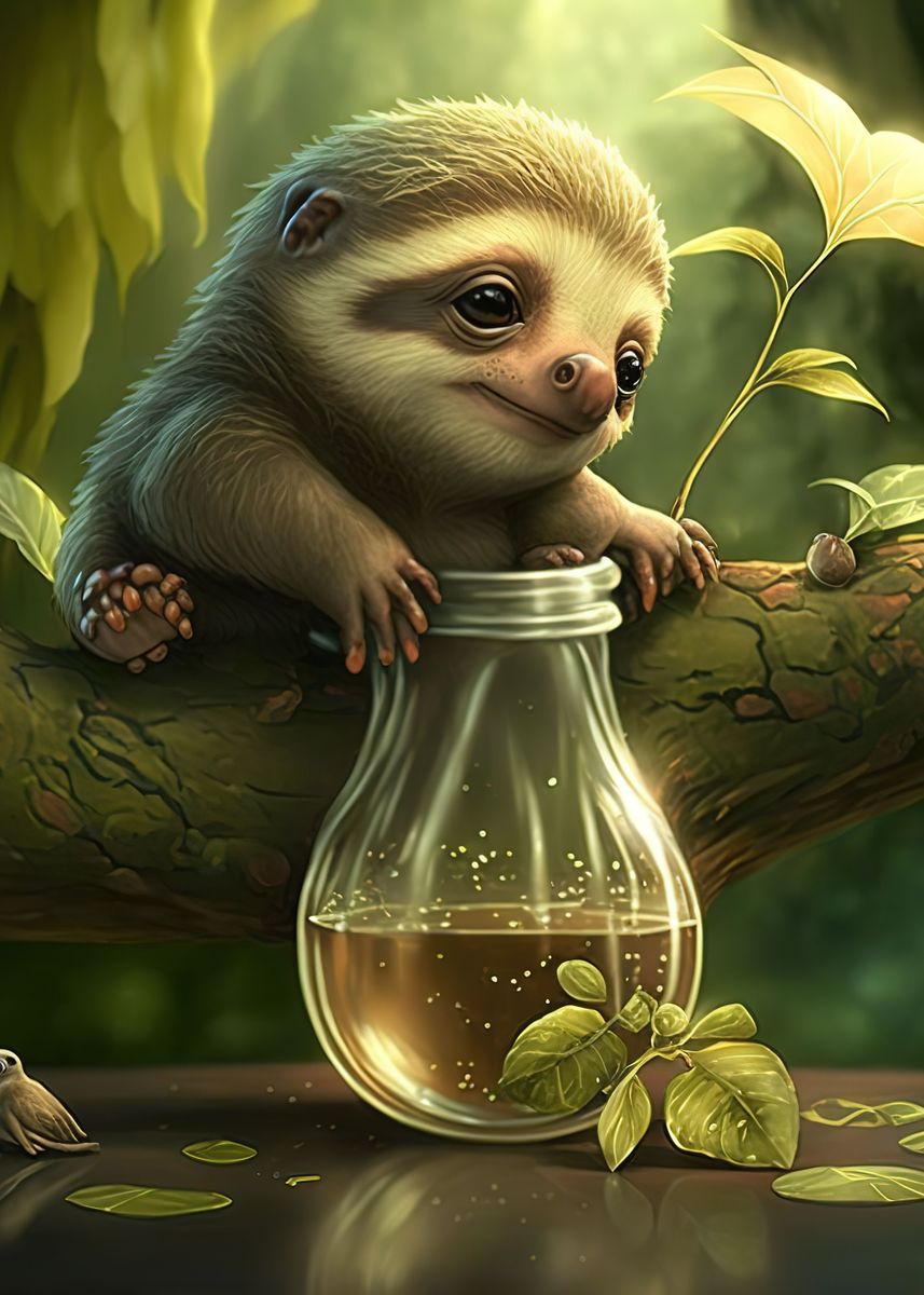 'cute sloth' Poster, picture, metal print, paint by MAD SPACE | Displate