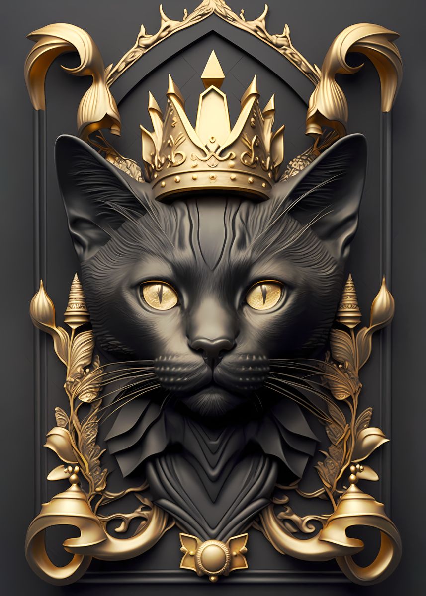 'Cat Golden Art Deco' Poster, picture, metal print, paint by Luong Phat ...