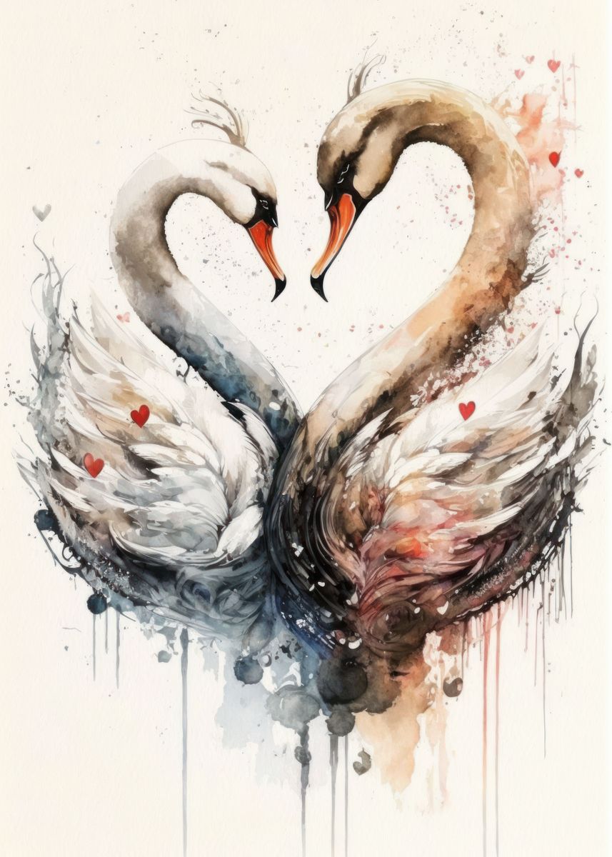 'Two Swans in Love' Poster, picture, metal print, paint by Usama Design ...