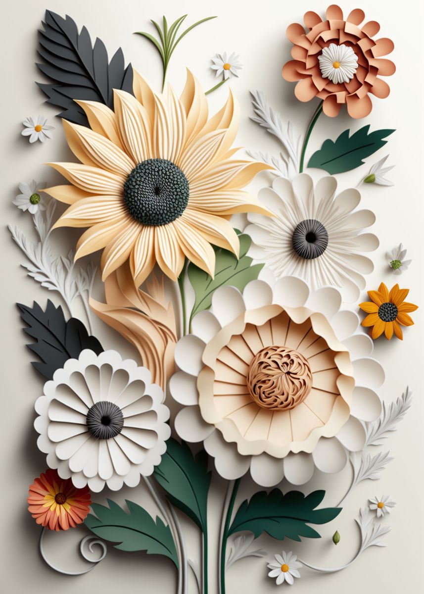 'Flowers paper craft' Poster, picture, metal print, paint by Nathan ...