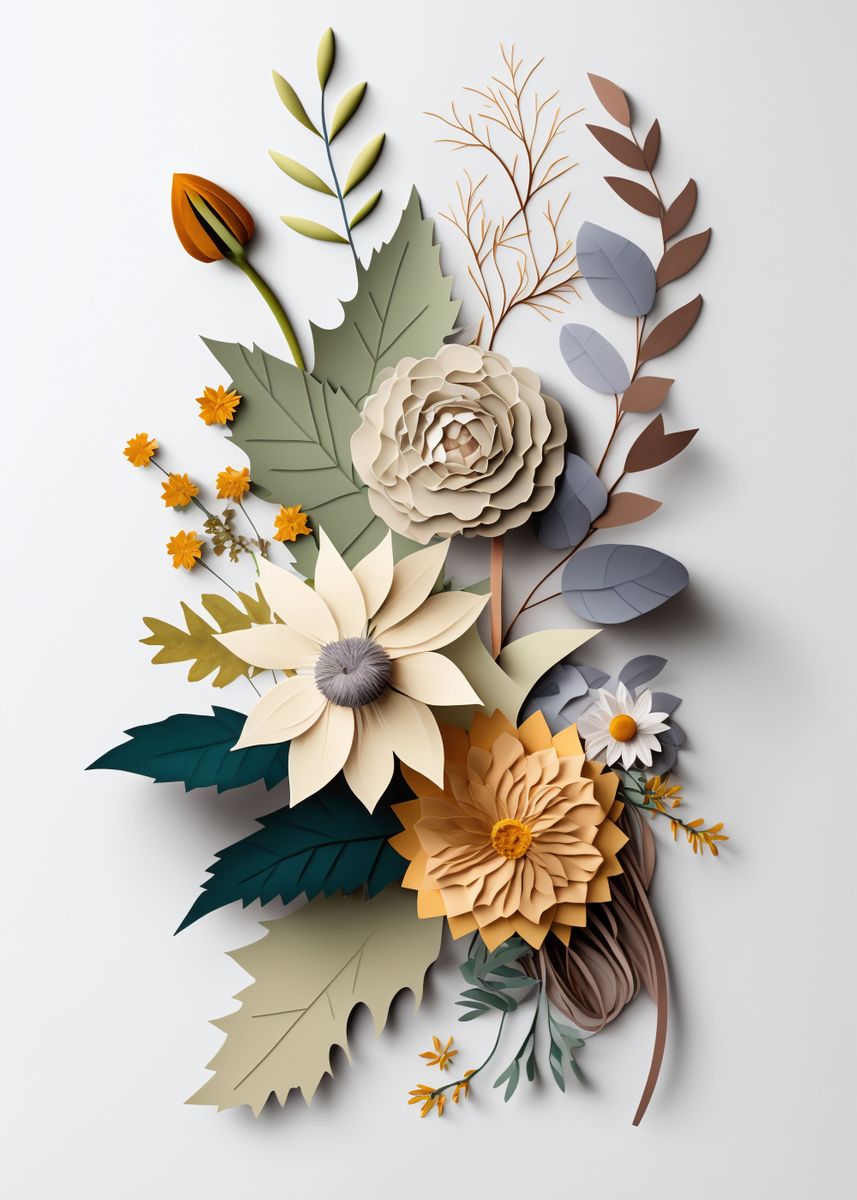 'Flowers paper craft' Poster, picture, metal print, paint by Nathan ...
