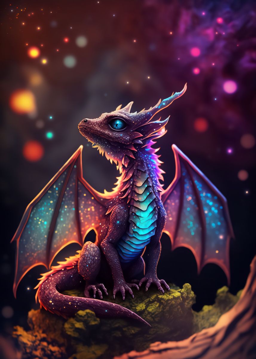 'Rainbow Dragon Cub' Poster, picture, metal print, paint by Pixaverse ...