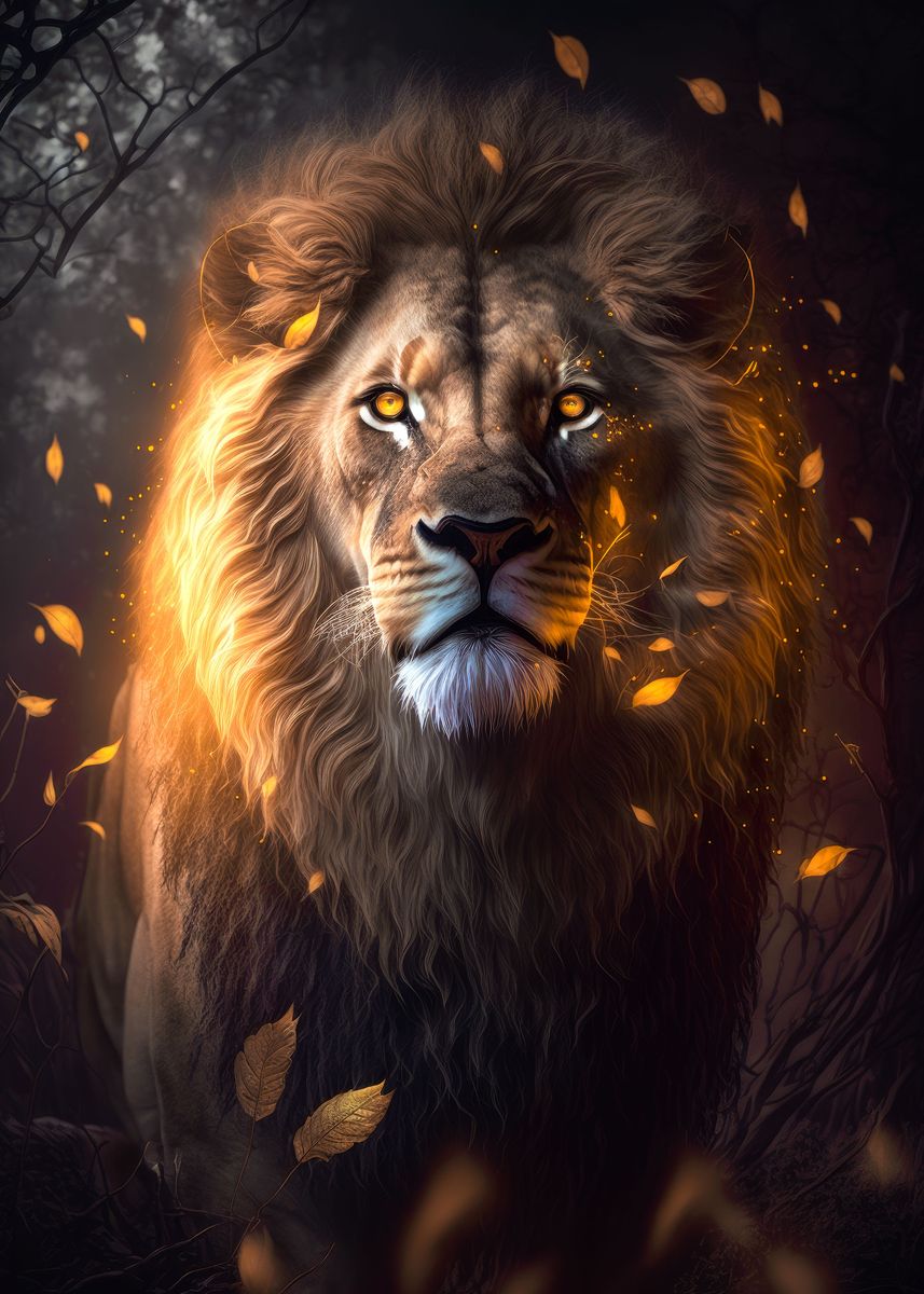 'Glowing Lion' Poster, picture, metal print, paint by Zenz | Displate
