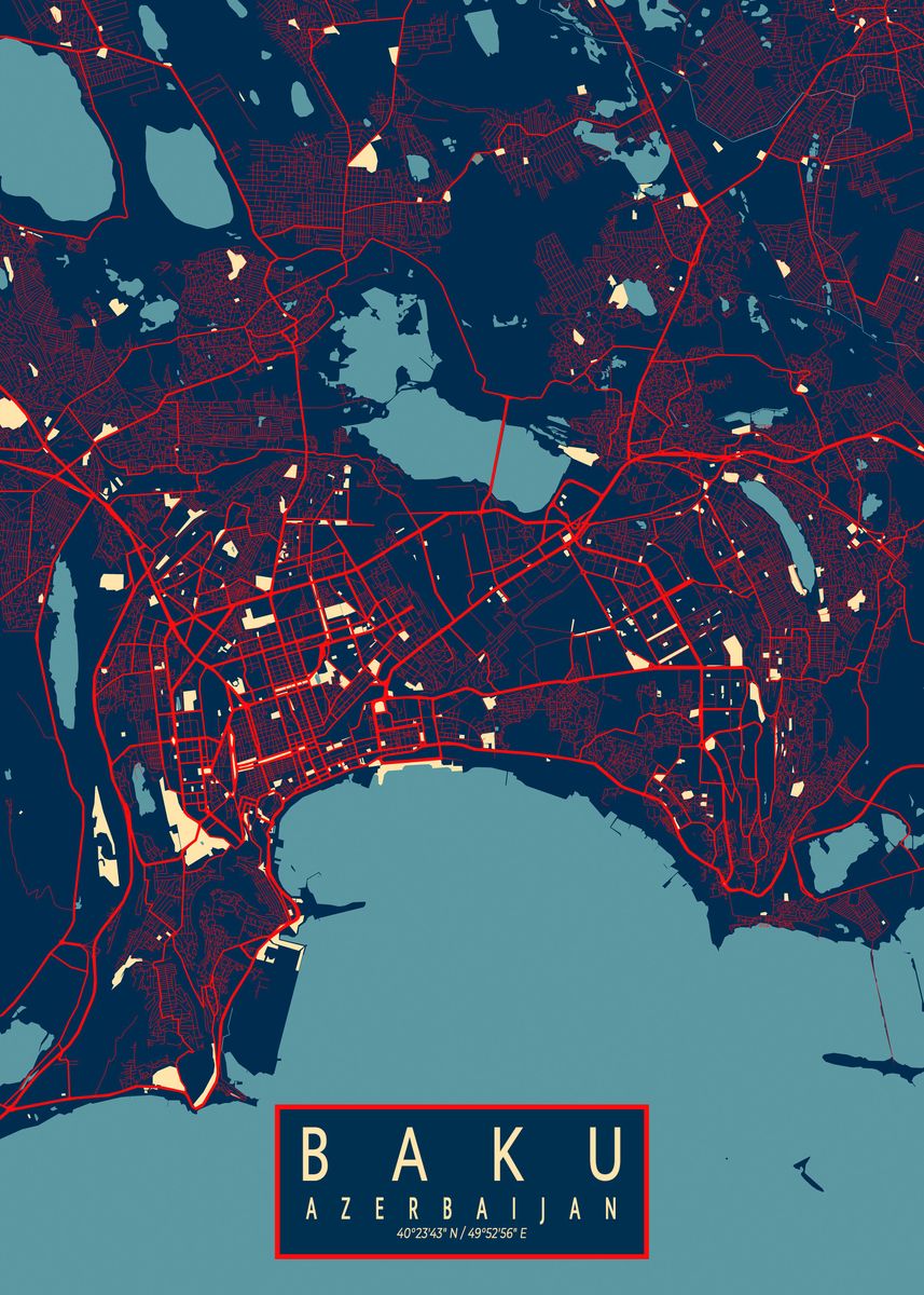 'Baku City Map Hope' Poster, picture, metal print, paint by deMAP ...