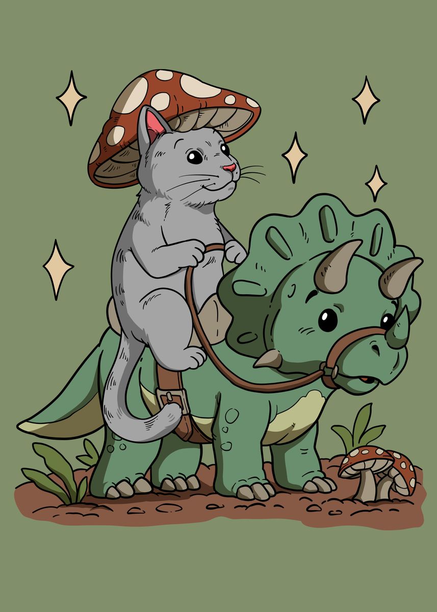 'Cottagecore Cat' Poster, picture, metal print, paint by PxL | Displate