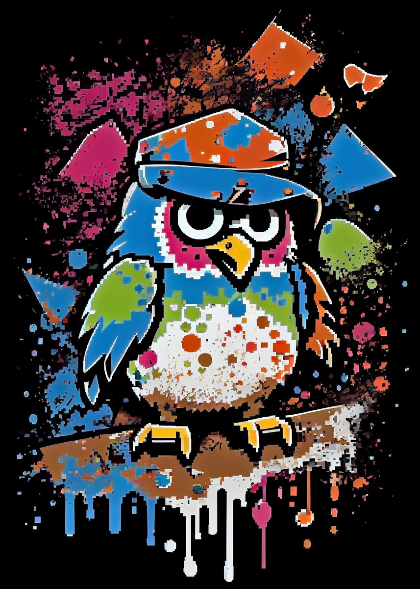 'Colorful 8 Bit Owl' Poster, picture, metal print, paint by Steel ...