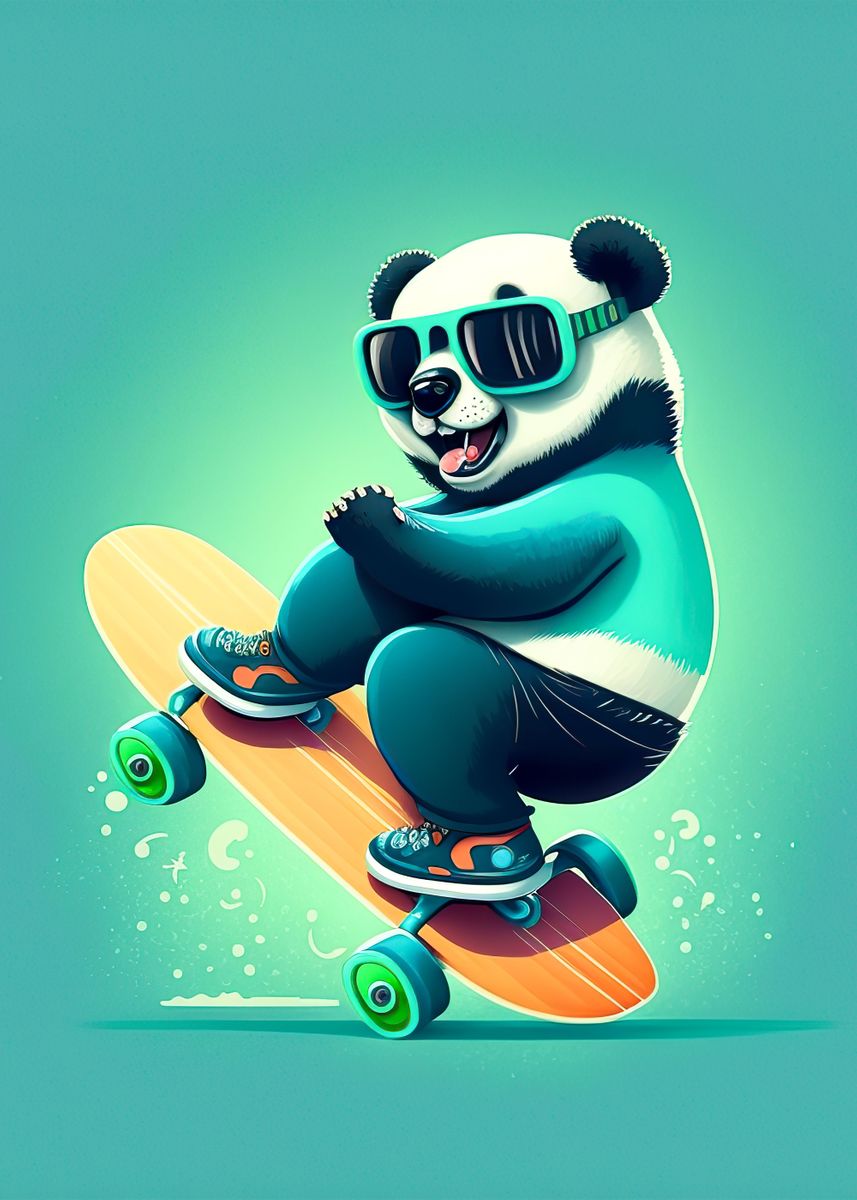 'Panda Skater ' Poster, picture, metal print, paint by Sohail Rees ...