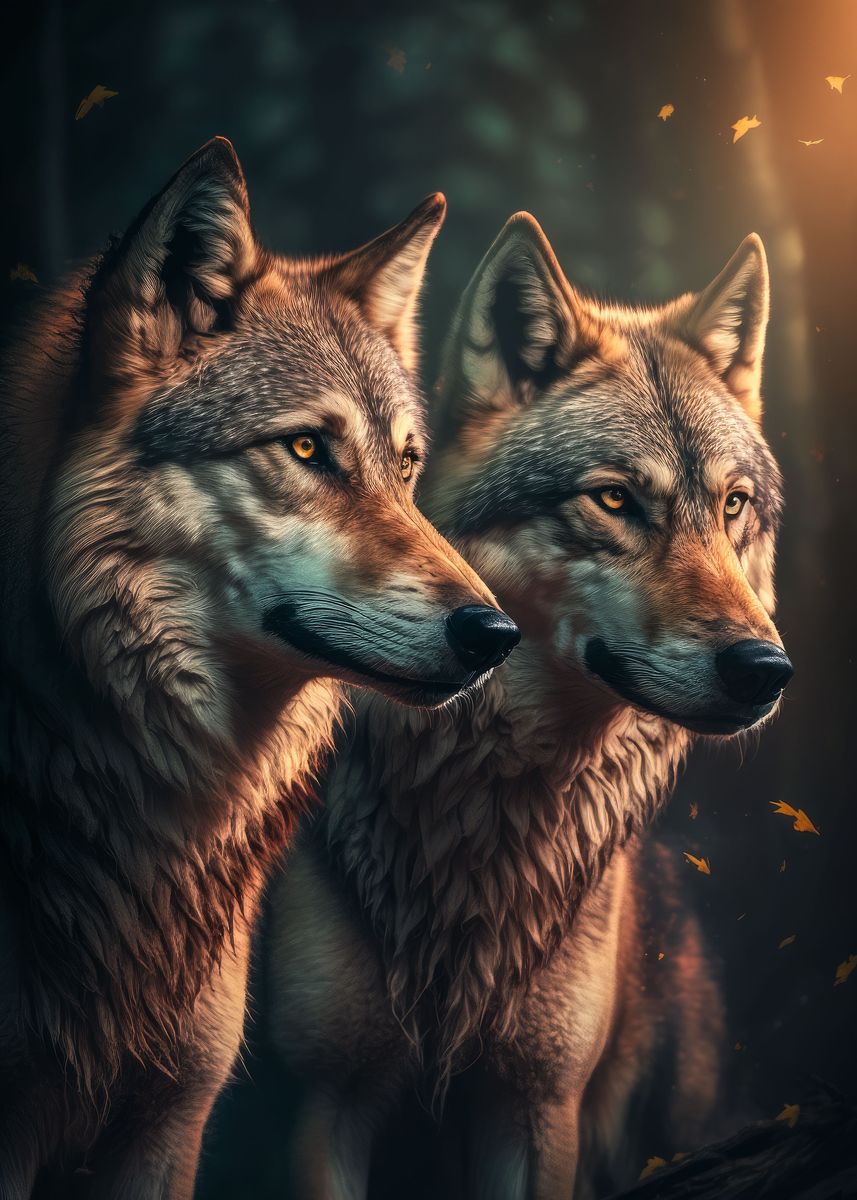 'Two Wolves' Poster, picture, metal print, paint by Zenzdesign | Displate