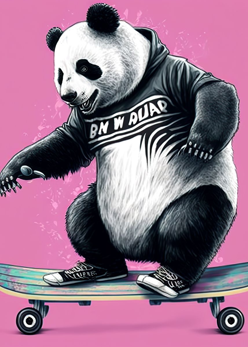'Panda Skater ' Poster, picture, metal print, paint by Sohail Rees ...