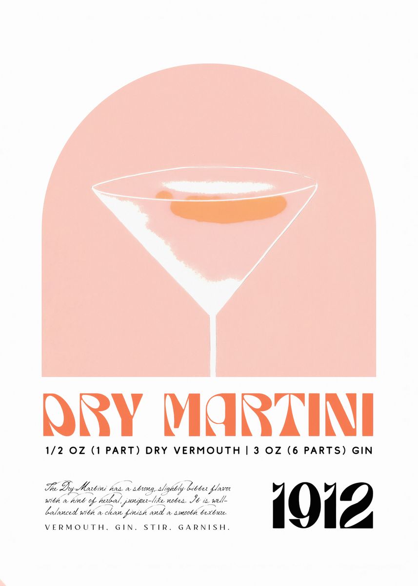 'Dry Martini Cocktail 1912' Poster by SipCircle | Displate