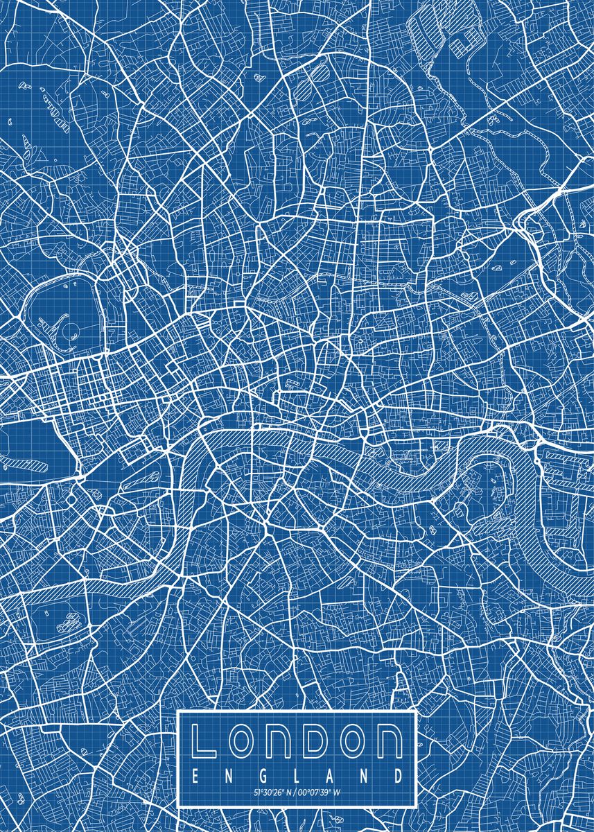 'London City Map Blueprint' Poster, picture, metal print, paint by ...
