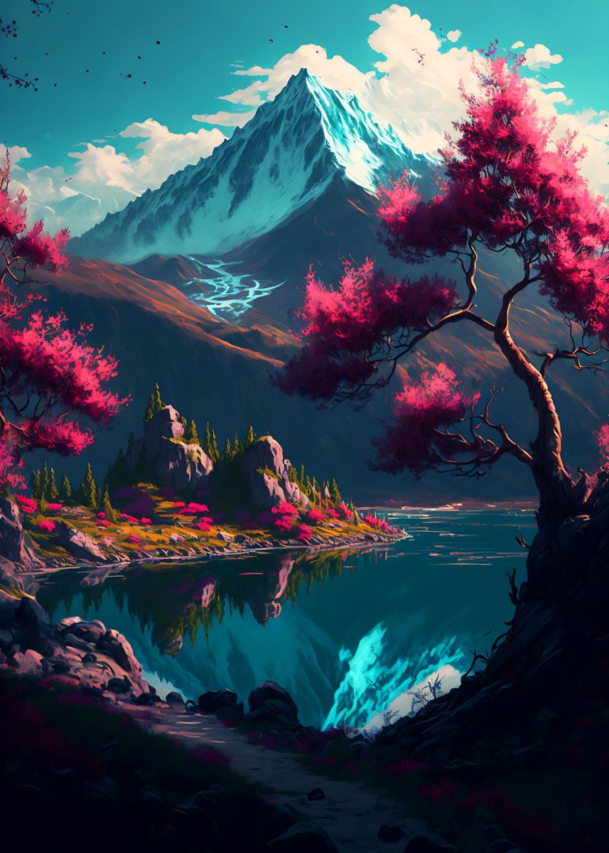 'Japanese Lake' Poster, picture, metal print, paint by SideygitArt ...