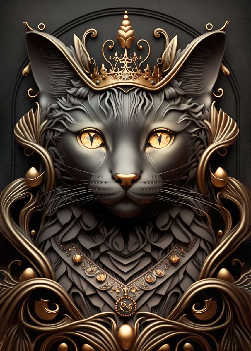 'Queen Cat Golden Art Deco' Poster, picture, metal print, paint by ...