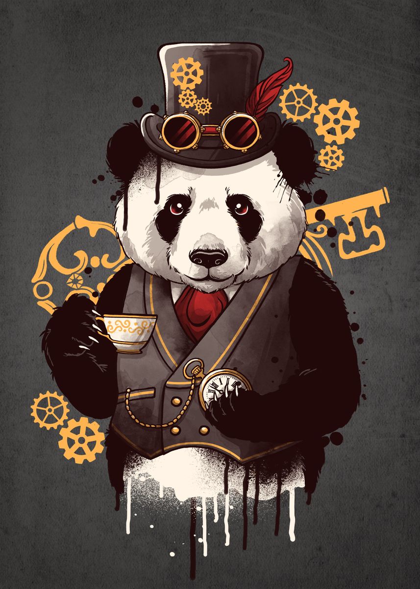 'Steampunk panda' Poster, picture, metal print, paint by NemiMakeit ...