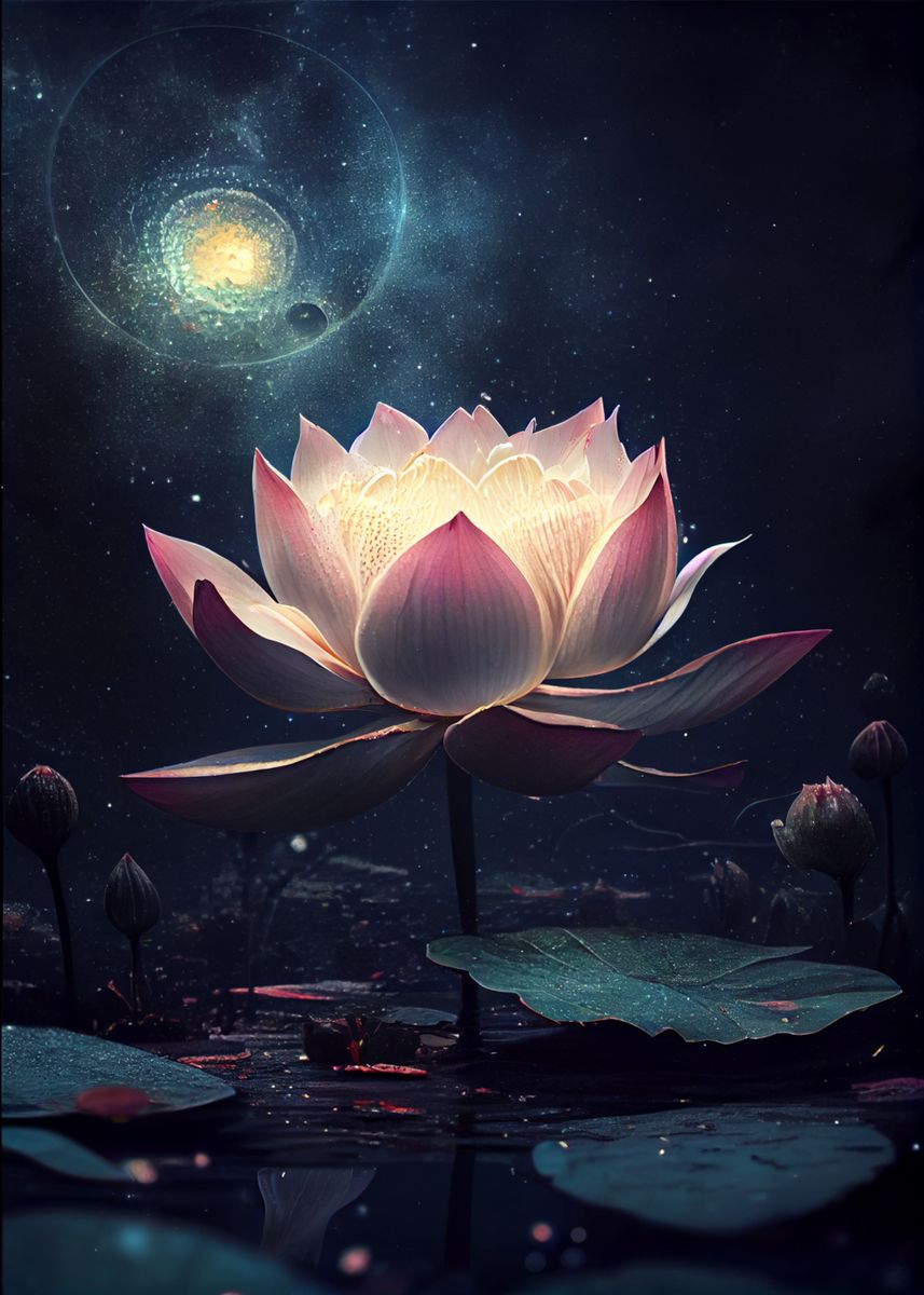 'Cosmic Lotus Flower Pond' Poster, picture, metal print, paint by ...