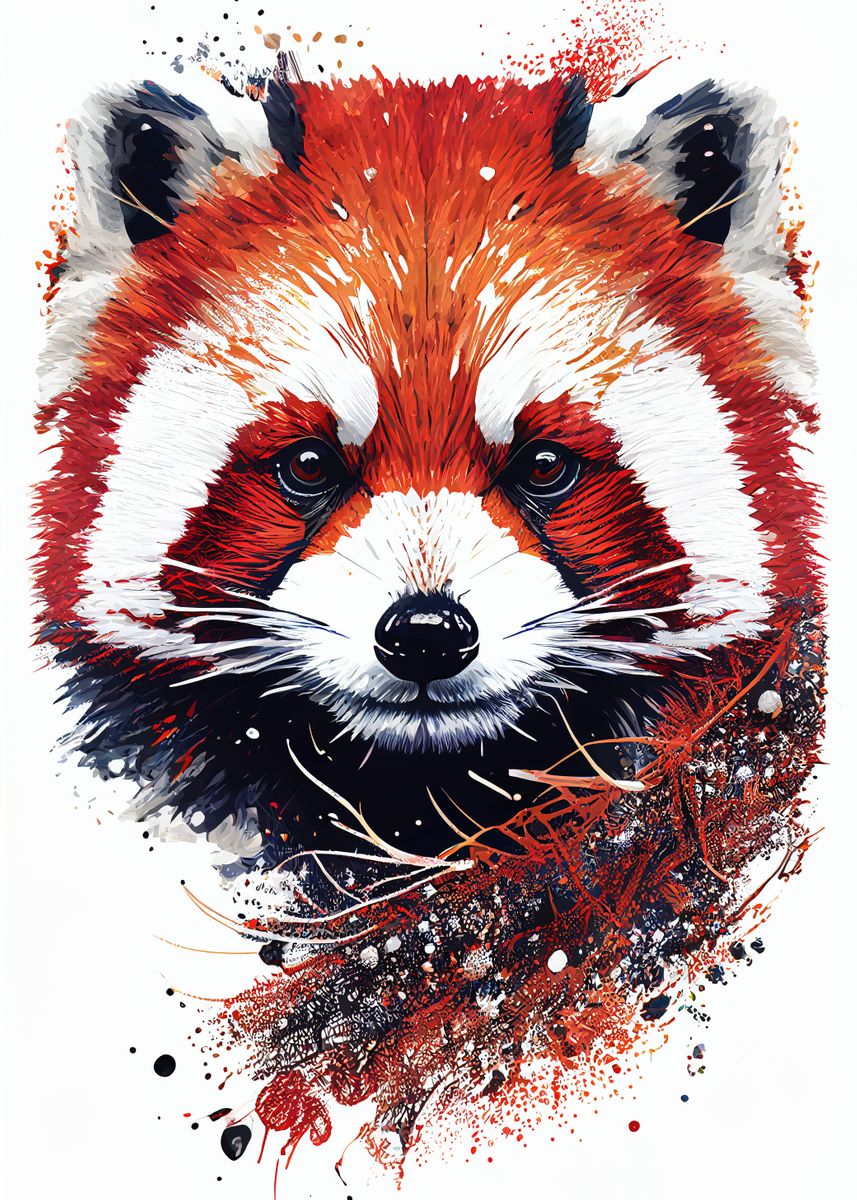 'Red Panda Abstract Animal' Poster, picture, metal print, paint by ...