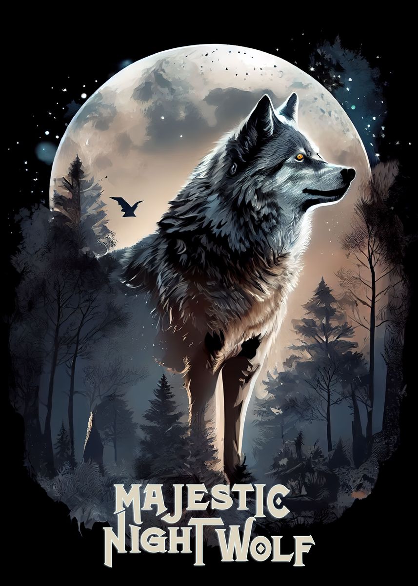 'Majestic Night Wolf' Poster, picture, metal print, paint by Alexandru ...