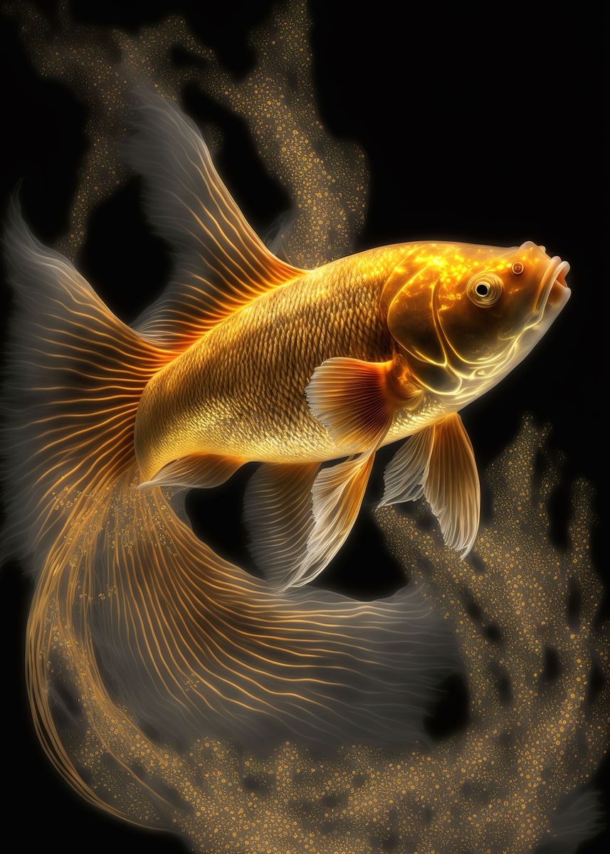 'gold fish ' Poster, picture, metal print, paint by Elysia | Displate