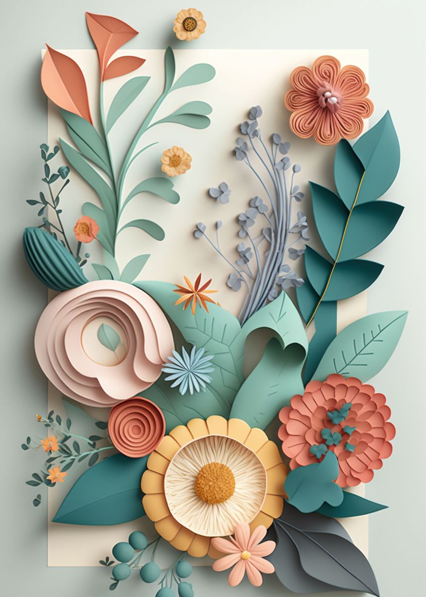 'Flowers paper craft' Poster, picture, metal print, paint by Nathan ...