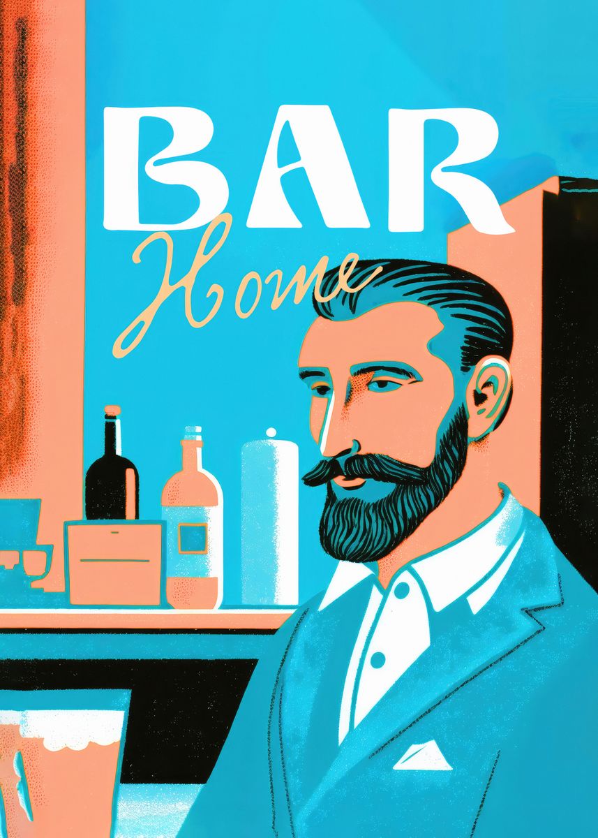 'Pink Blue Home Bar Art' Poster, picture, metal print, paint by ...