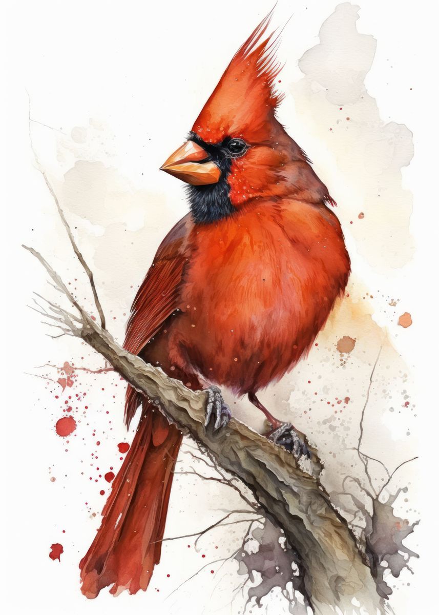 'Watercolor Cardinal Bird' Poster, picture, metal print, paint by Usama ...