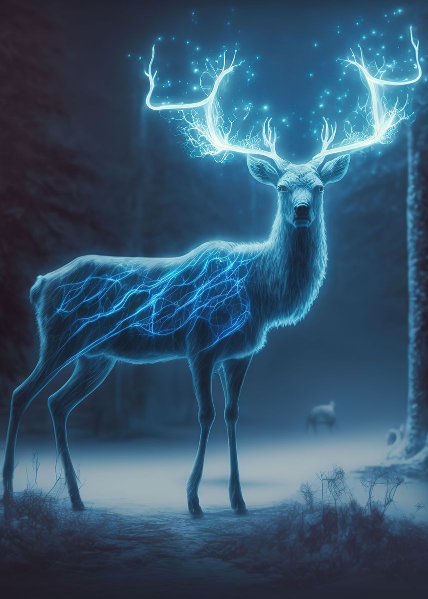 'Deer Neon Glowing' Poster, picture, metal print, paint by Jermaine ...