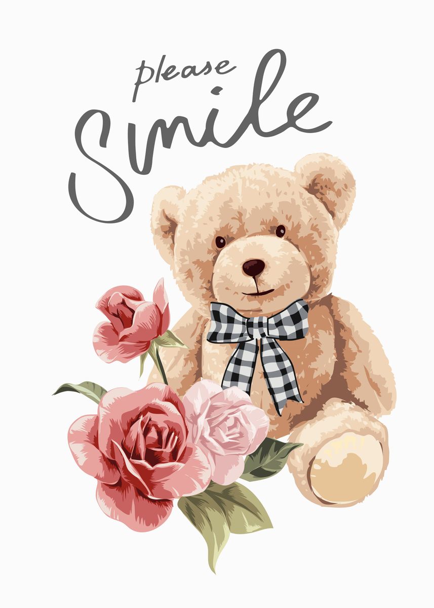 'Please smile with bear' Poster, picture, metal print, paint by ...