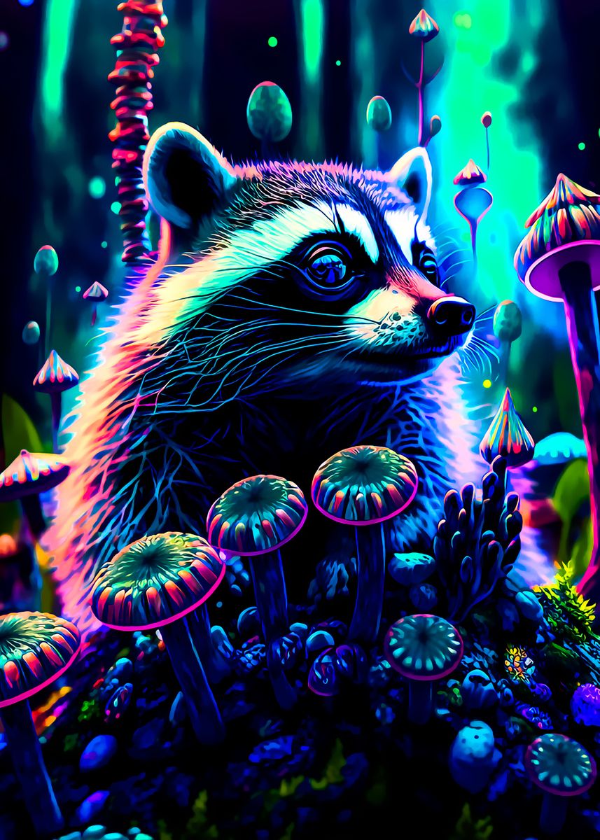 'Raccoon' Poster, picture, metal print, paint by Tiker Arts | Displate