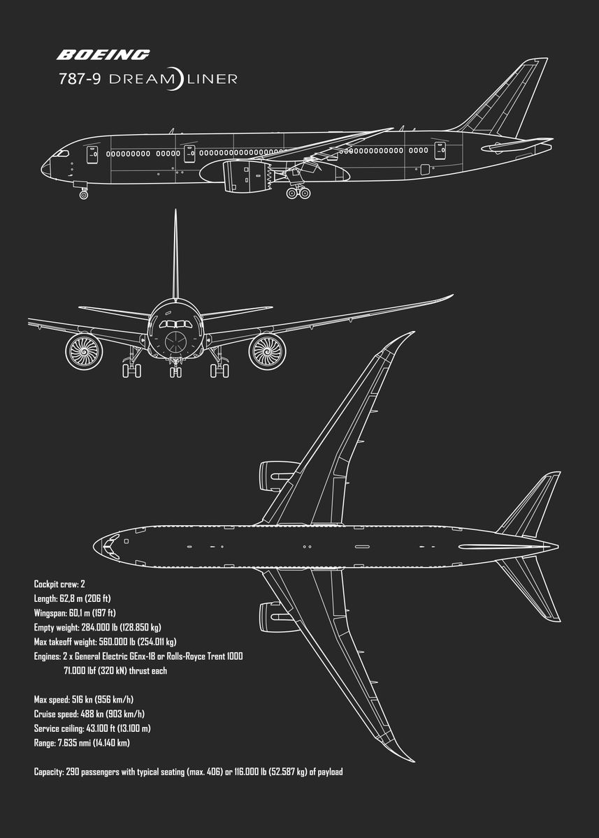 'Boeing 787 Dreamliner Jet' Poster, picture, metal print, paint by CHE ...