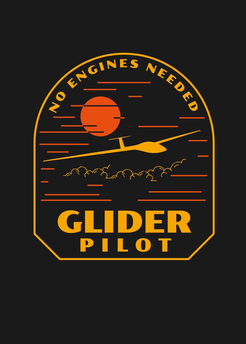 'Glider Pilot Soaring Retro' Poster, picture, metal print, paint by ...
