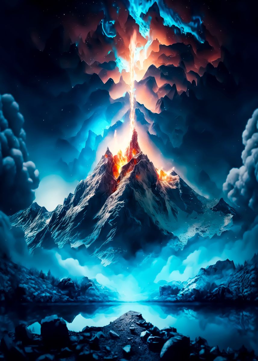 'Blue Volcano' Poster, picture, metal print, paint by James Garcia ...