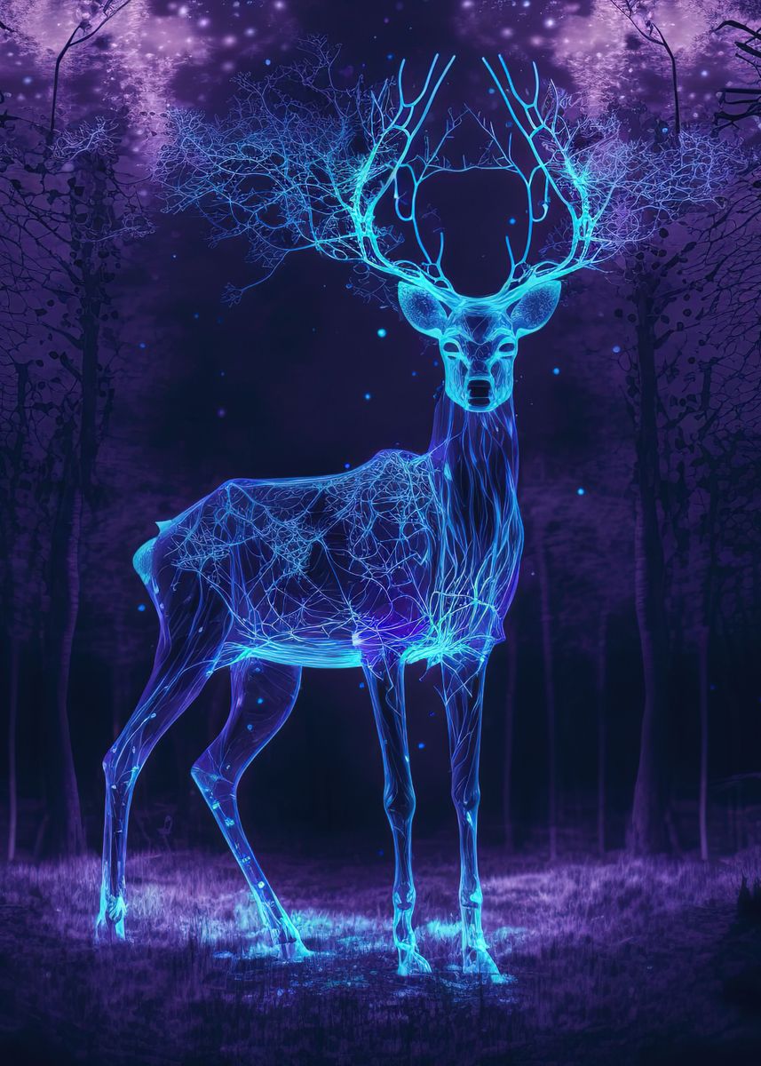 'Deer Neon Glowing' Poster, picture, metal print, paint by Jermaine ...