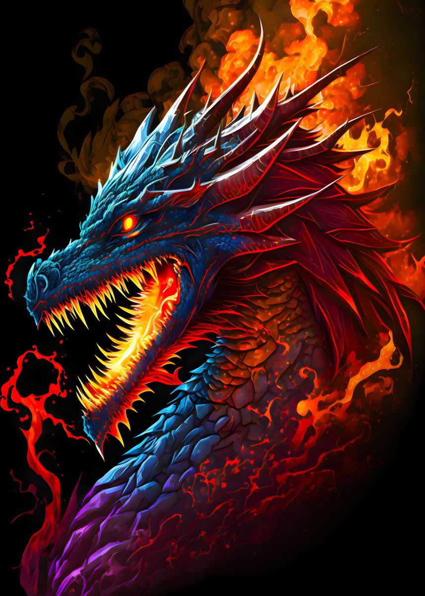 'Fiery Dragon Head Abstract' Poster, picture, metal print, paint by ...