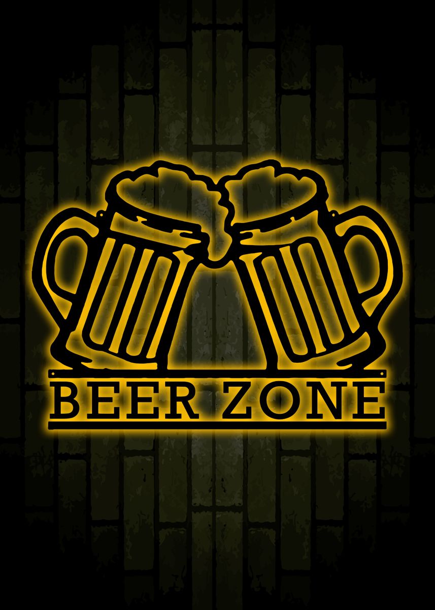 'Beer Zone Neon' Poster, picture, metal print, paint by Art Funny ...
