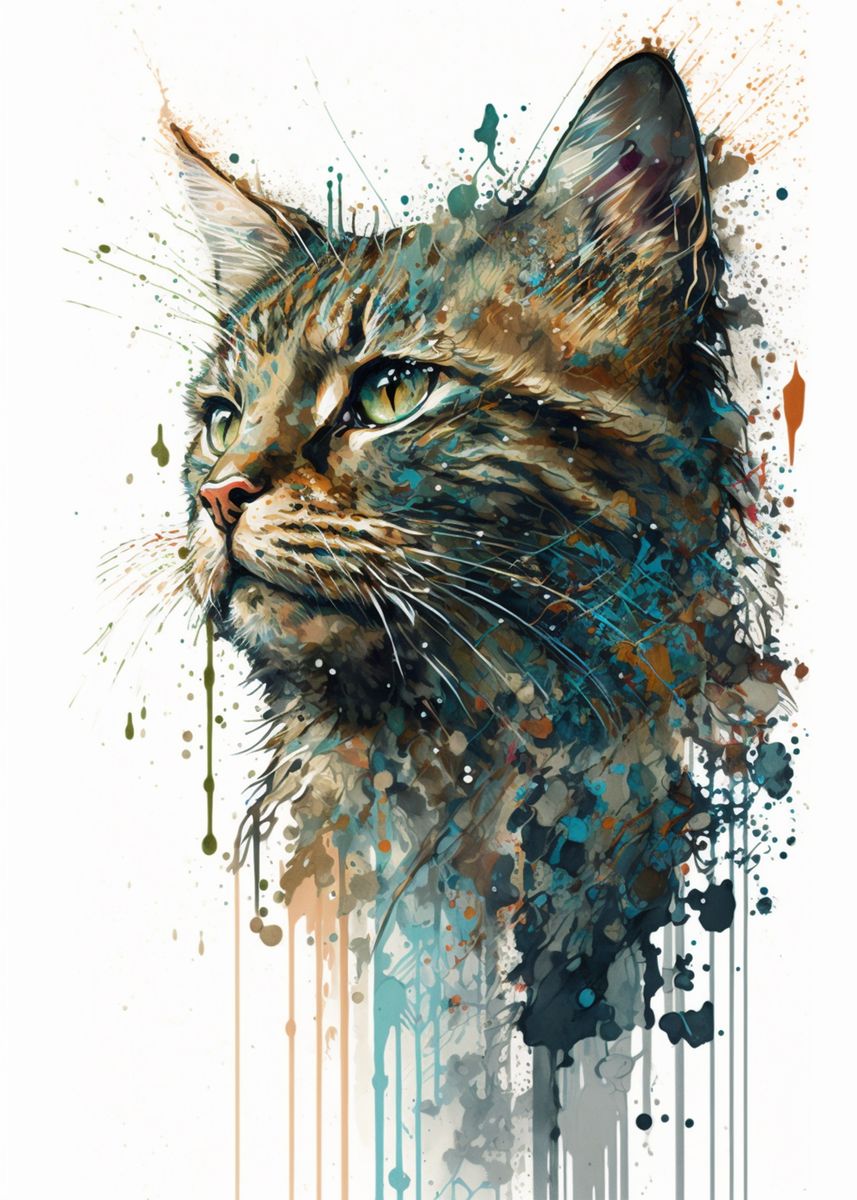 'Tabby cat' Poster, picture, metal print, paint by Tzus Suzt | Displate