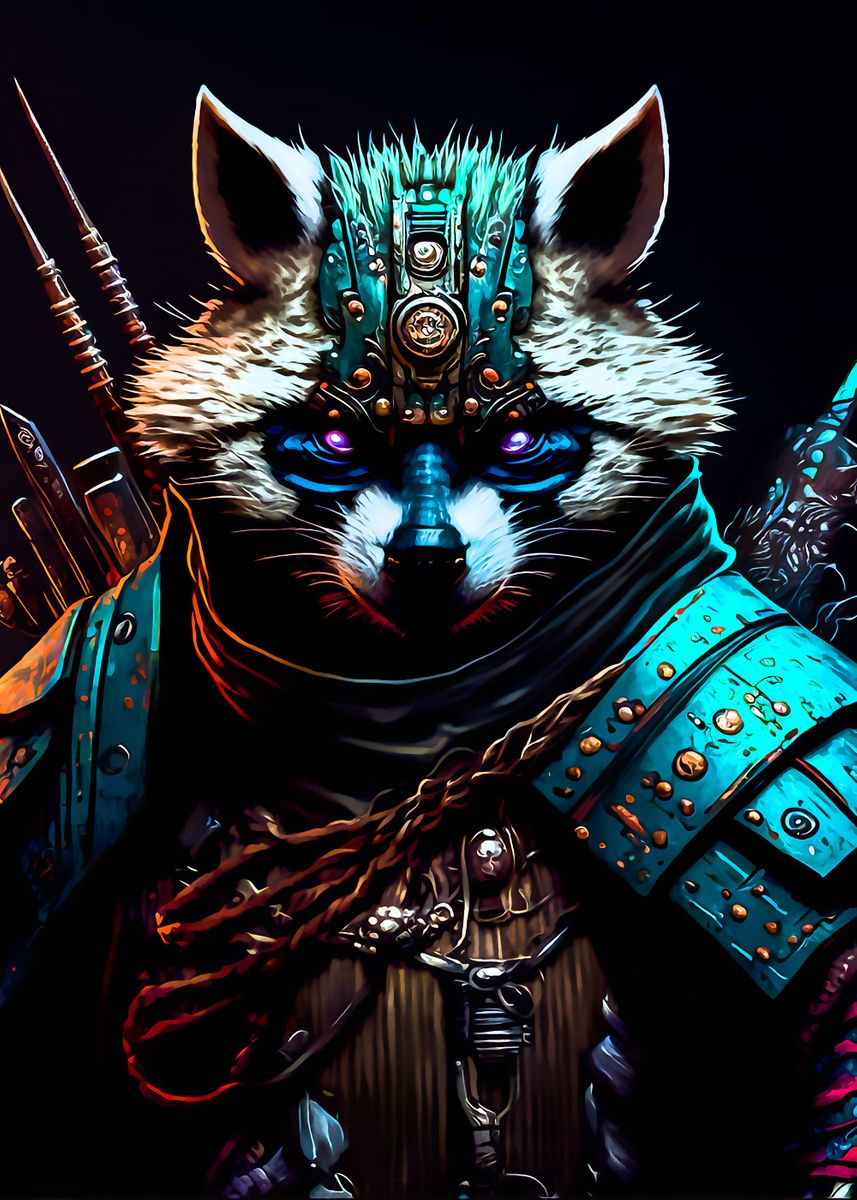 'Raccoon' Poster, picture, metal print, paint by Tiker Arts | Displate