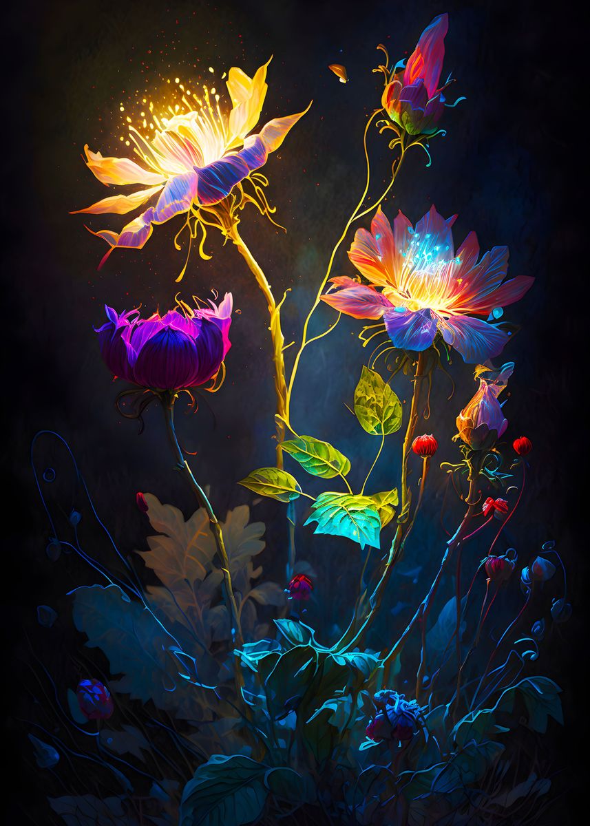 'Bright Luminous Flower Art' Poster, picture, metal print, paint by ...