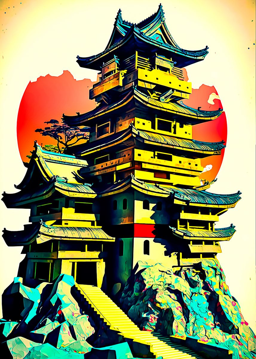 'Japan Temple Abstract' Poster, picture, metal print, paint by Artirs ...