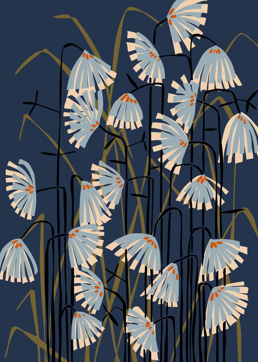 'Linocut flower meadow blue' Poster, picture, metal print, paint by ...