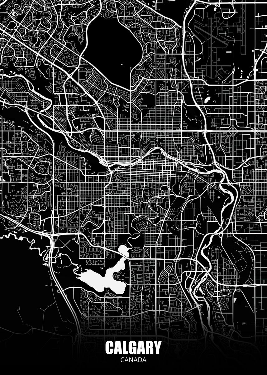 'Calgary Canada Dark Map' Poster, picture, metal print, paint by Zake ...