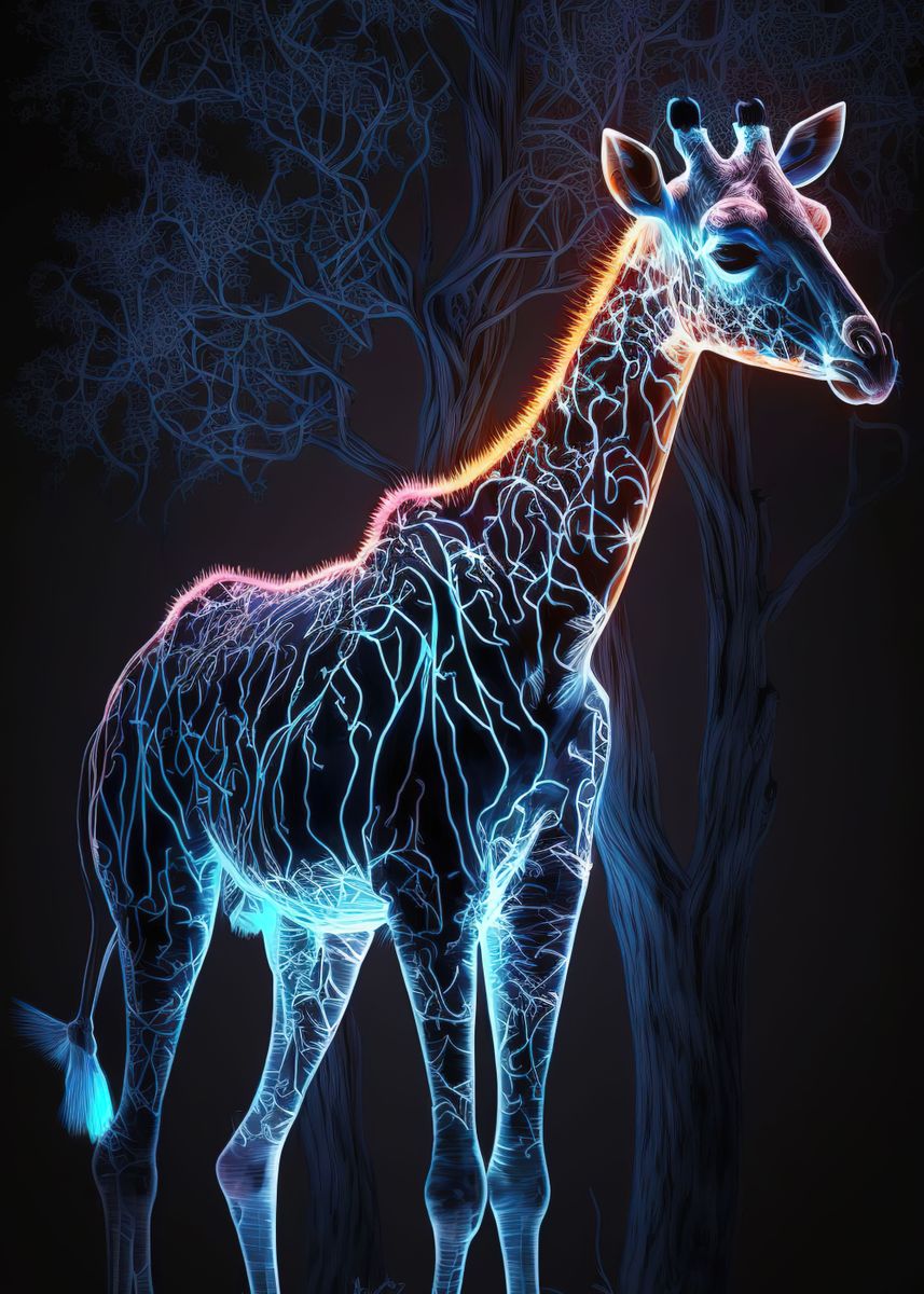 'giraffe neon' Poster, picture, metal print, paint by MAD SPACE | Displate