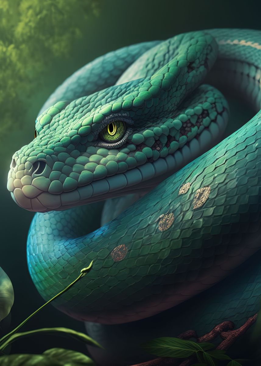 'blue snake splash' Poster, picture, metal print, paint by Eudora ...