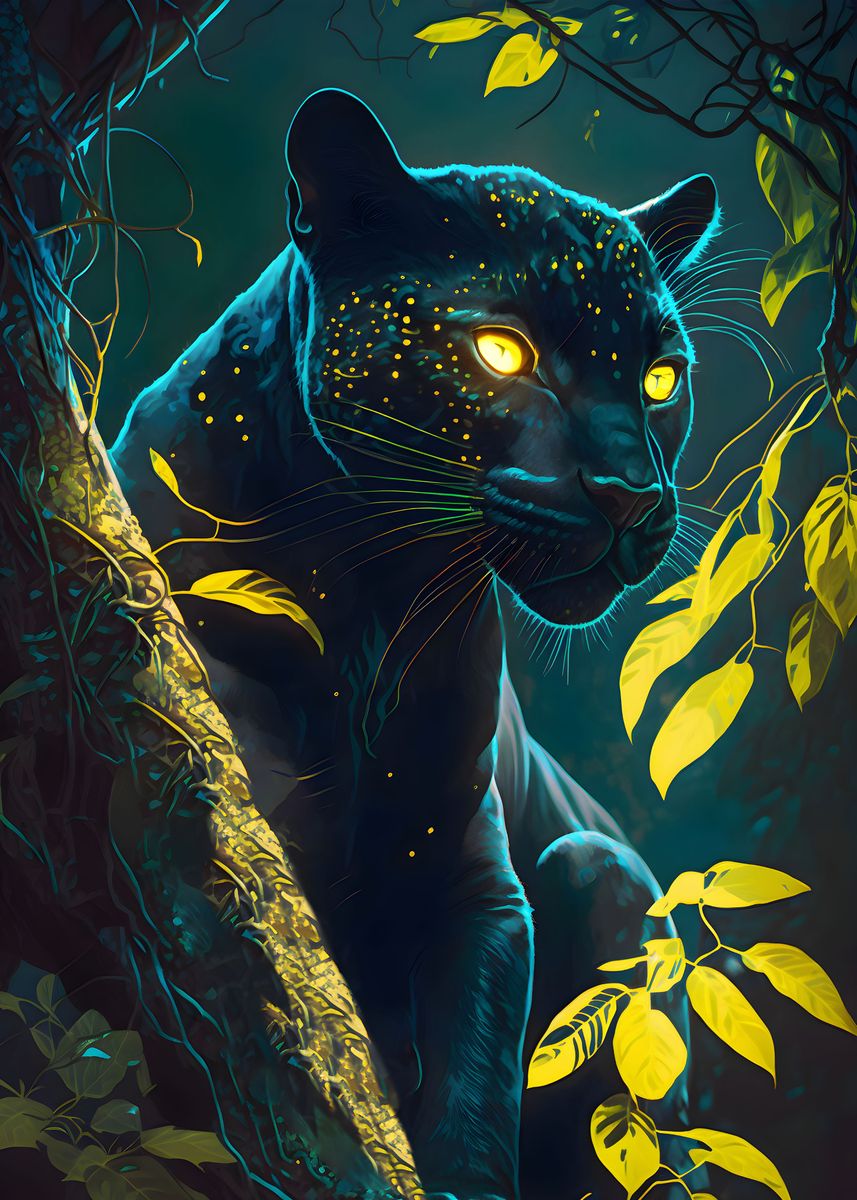 'Black Panther Luminous 21' Poster, picture, metal print, paint by ...