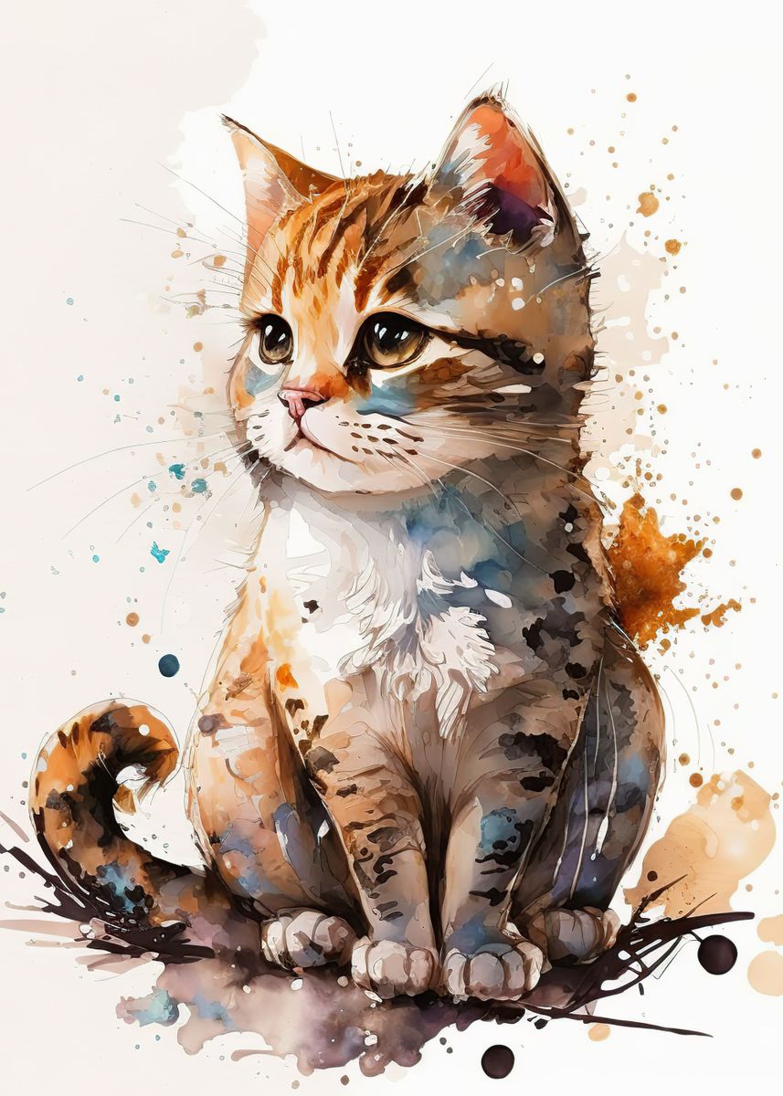 'Watercolor cat animal' Poster, picture, metal print, paint by Desiree ...
