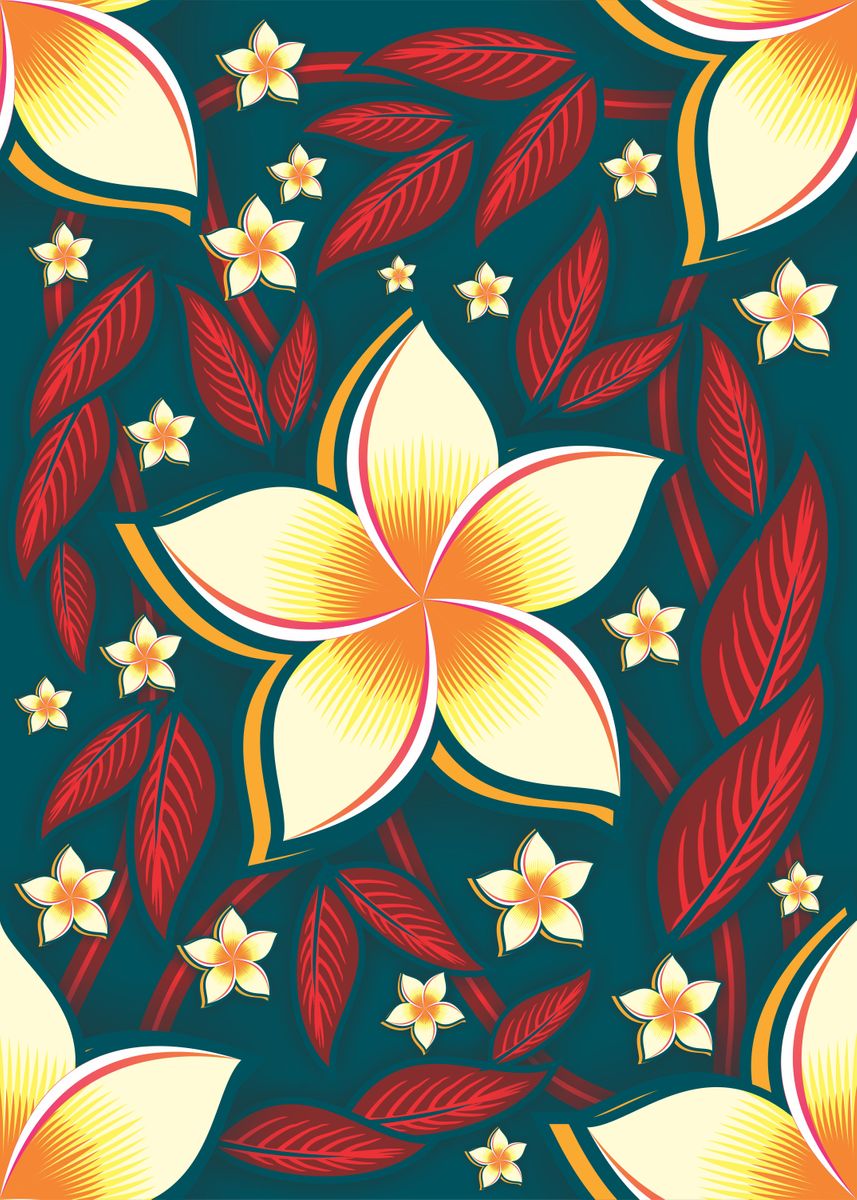 'FRANGIPANI PATTERN ' Poster, picture, metal print, paint by Taufan ...