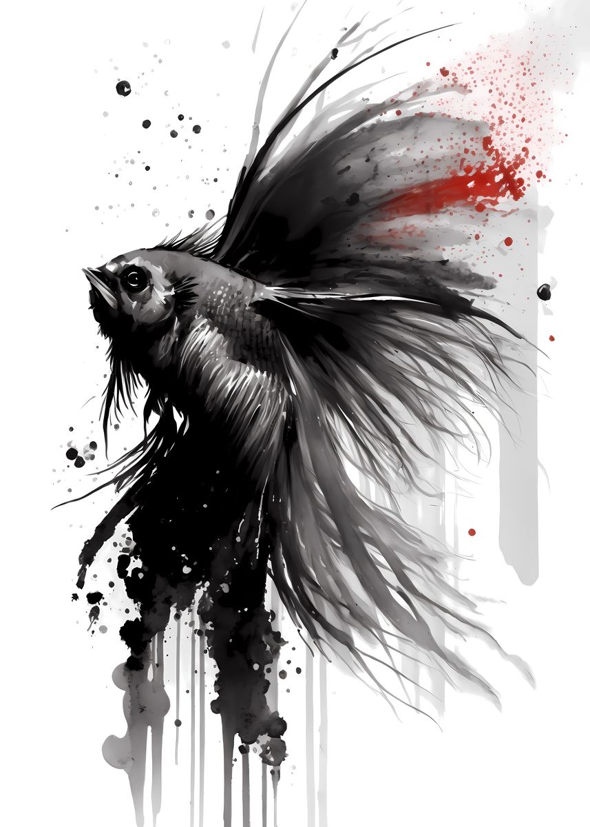 'Angel Fish Ink Painting' Poster, picture, metal print, paint by ...