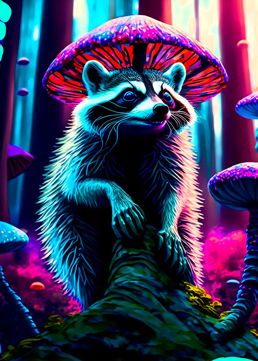 'Raccoon' Poster, picture, metal print, paint by Tiker Arts | Displate