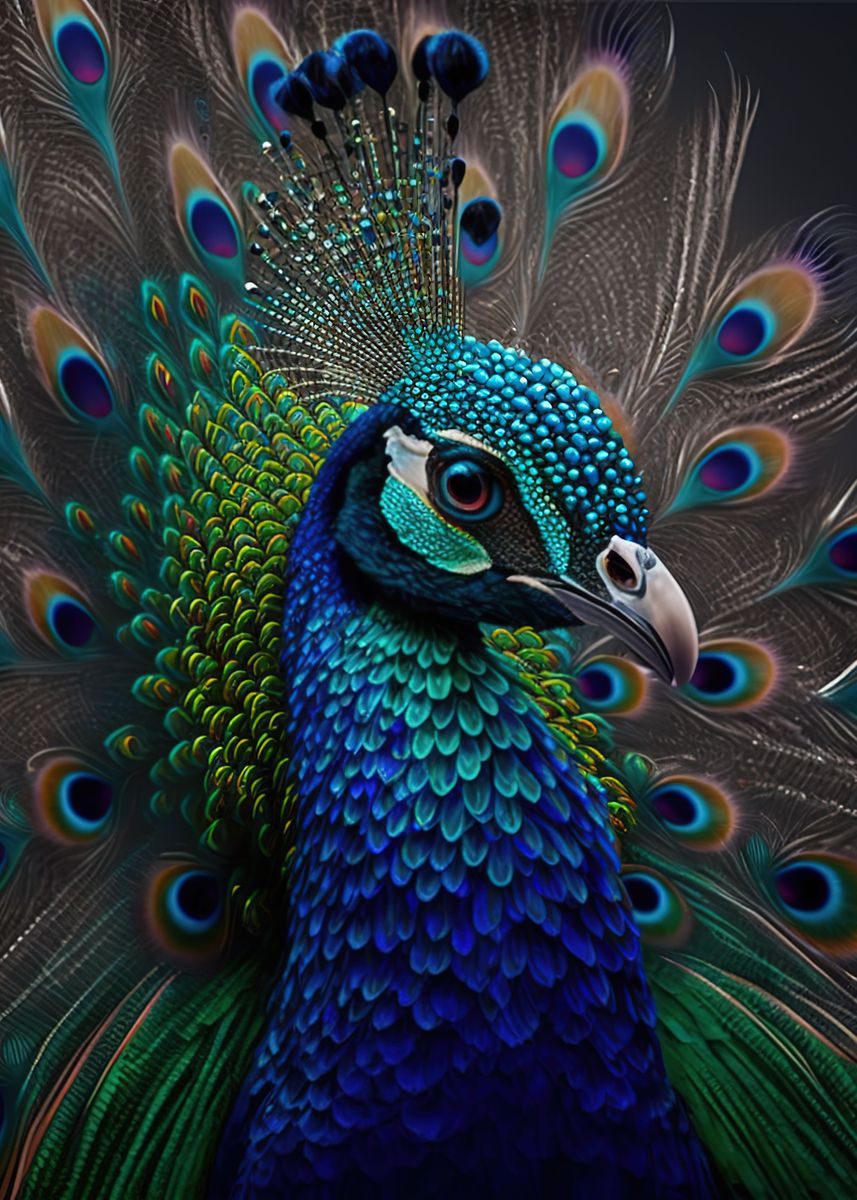 'Peacock Animal Colorfull' Poster, picture, metal print, paint by Retro ...