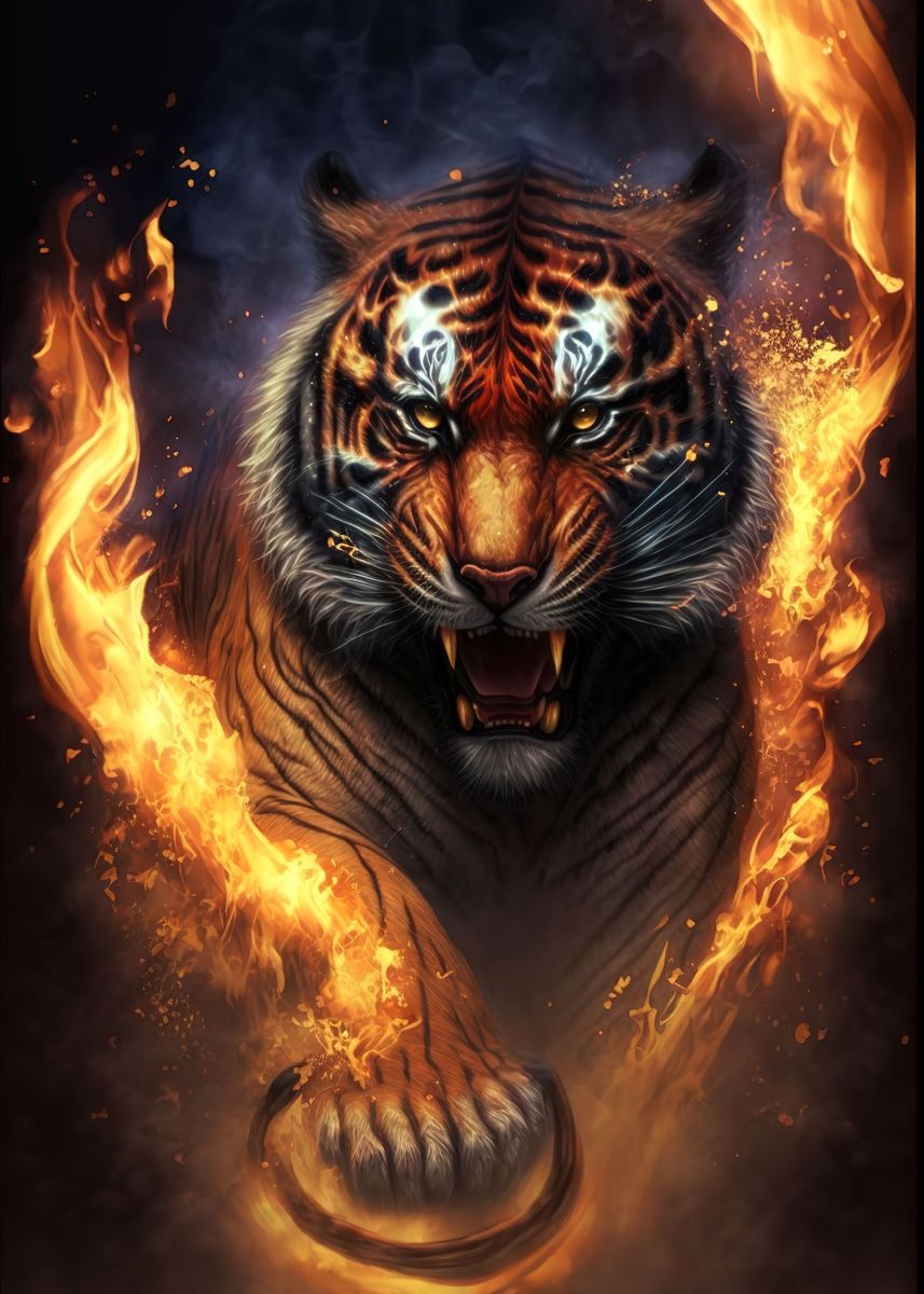 'tiger fire ' Poster, picture, metal print, paint by DEMON SPACE | Displate