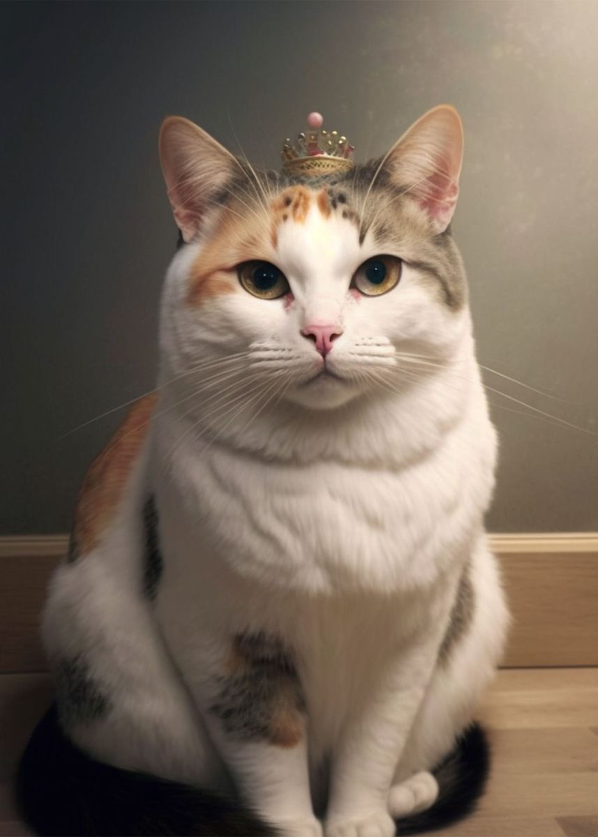 'Cat King Cute Animal' Poster, picture, metal print, paint by Philippa ...